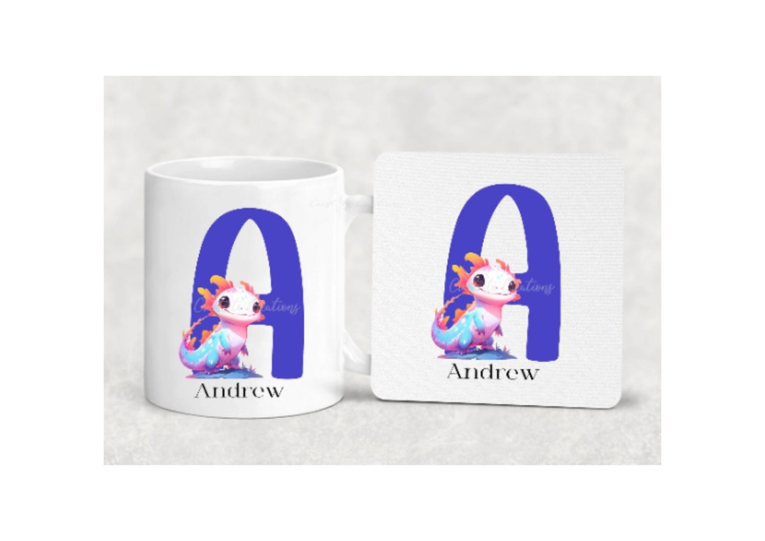Axolotl Alphabet on a Mug, Coaster or Both With or Without a Name On ...