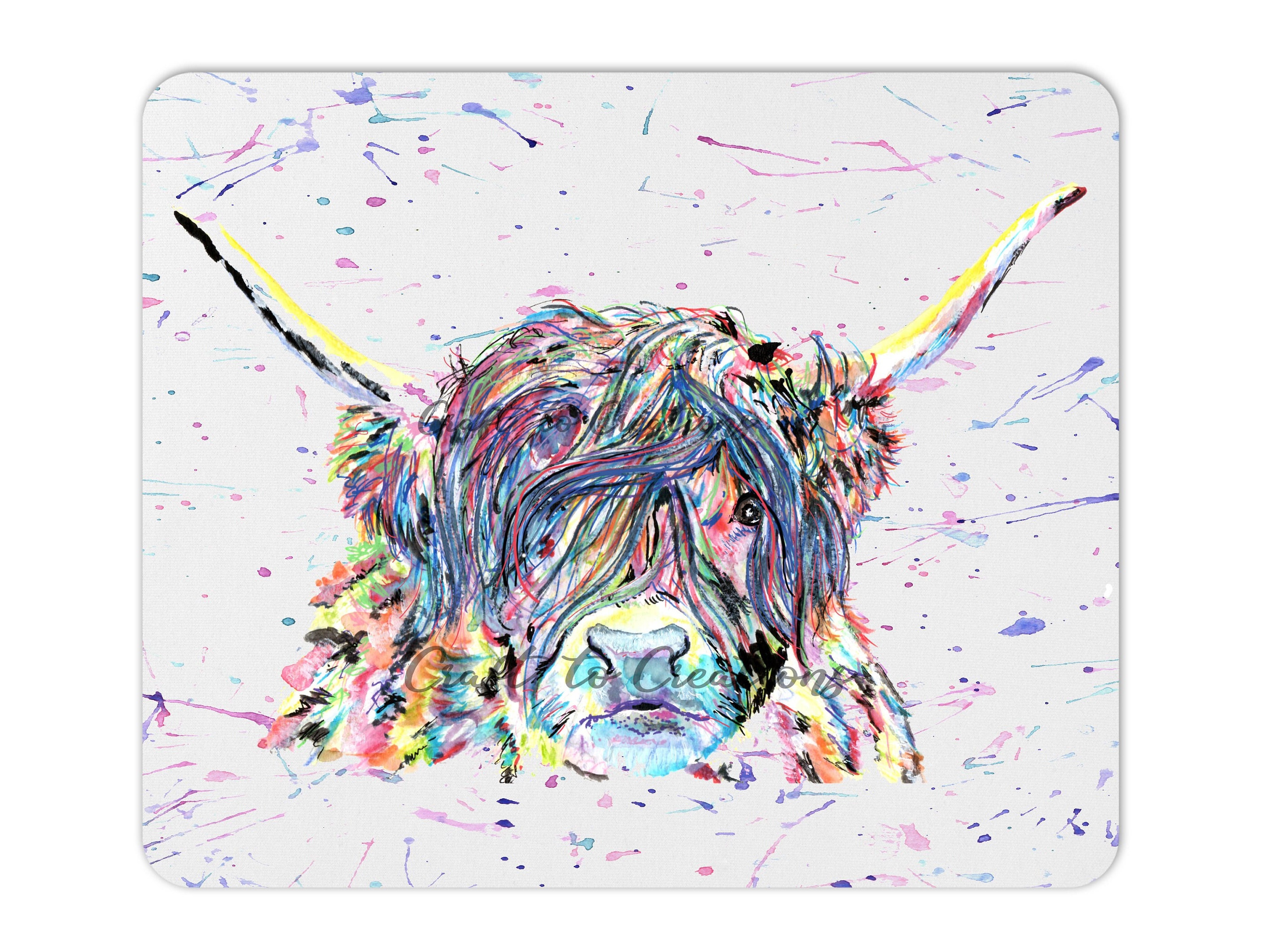 Highland Cow Mouse Mat Rectangle Mat With a Choice of 2 Splatter Backs ...