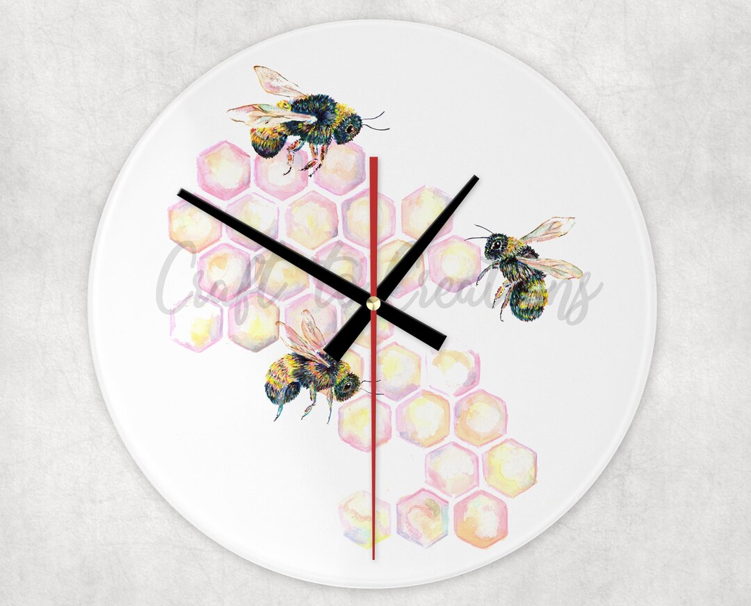 Bees on Honeycomb on a Wall Clock, Kitchen Clock, Bee Wall Clock, Bee ...