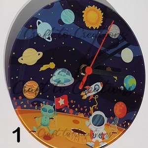 Space Clock, Kids/childrens Glass Wall Clock With Space Theme, Can Be ...