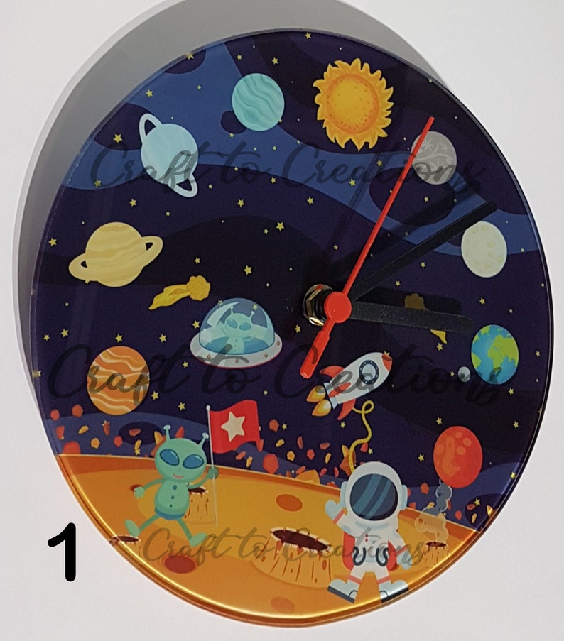 Space Clock, Kids/childrens Glass Wall Clock With Space Theme, Can Be ...