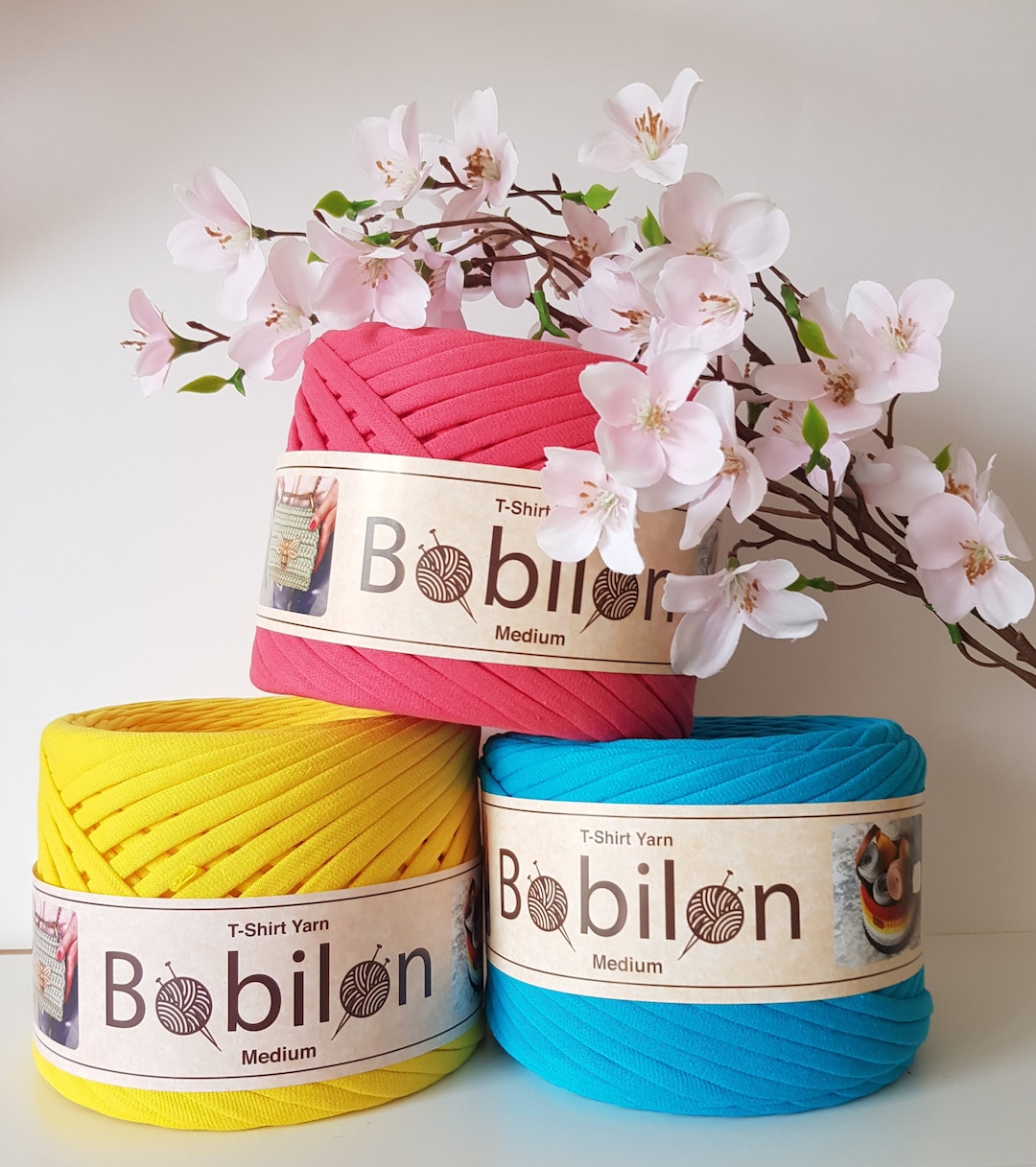 Bobilon T-shirt Yarn Medium 7-9mm, Crochet Super Bulky Cotton Yarn ...