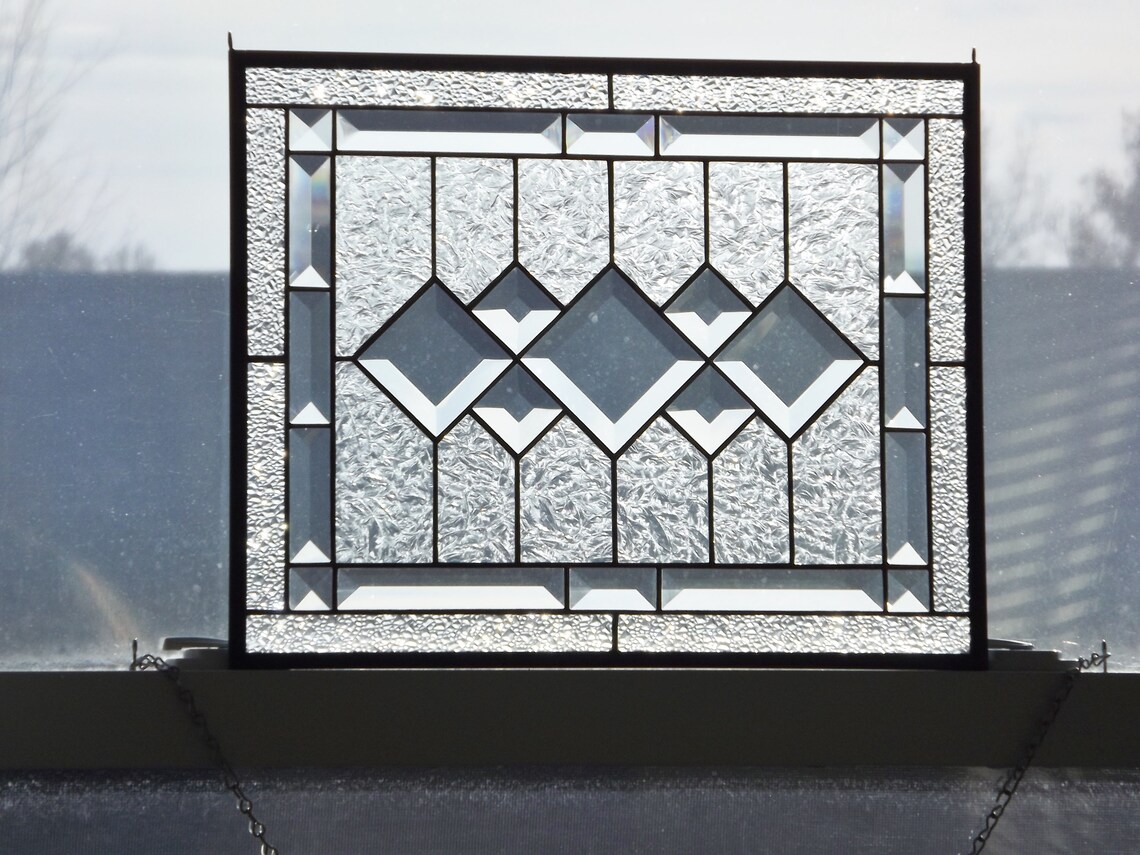 Diamond Bevel Array, Stained Glass Panel, Clear Beveled Glass Clear ...