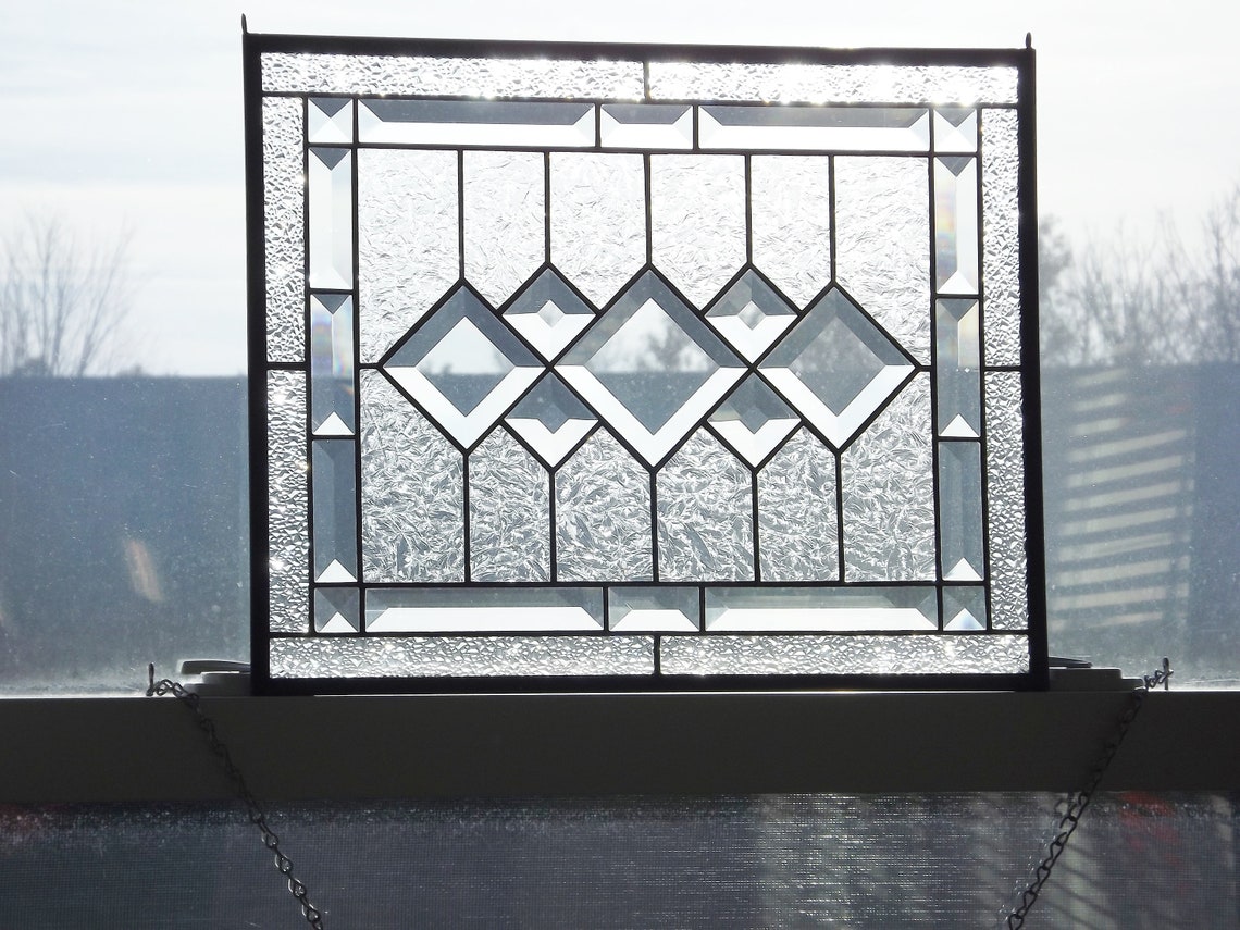 Diamond Bevel Array, Stained Glass Panel, Clear Beveled Glass Clear ...