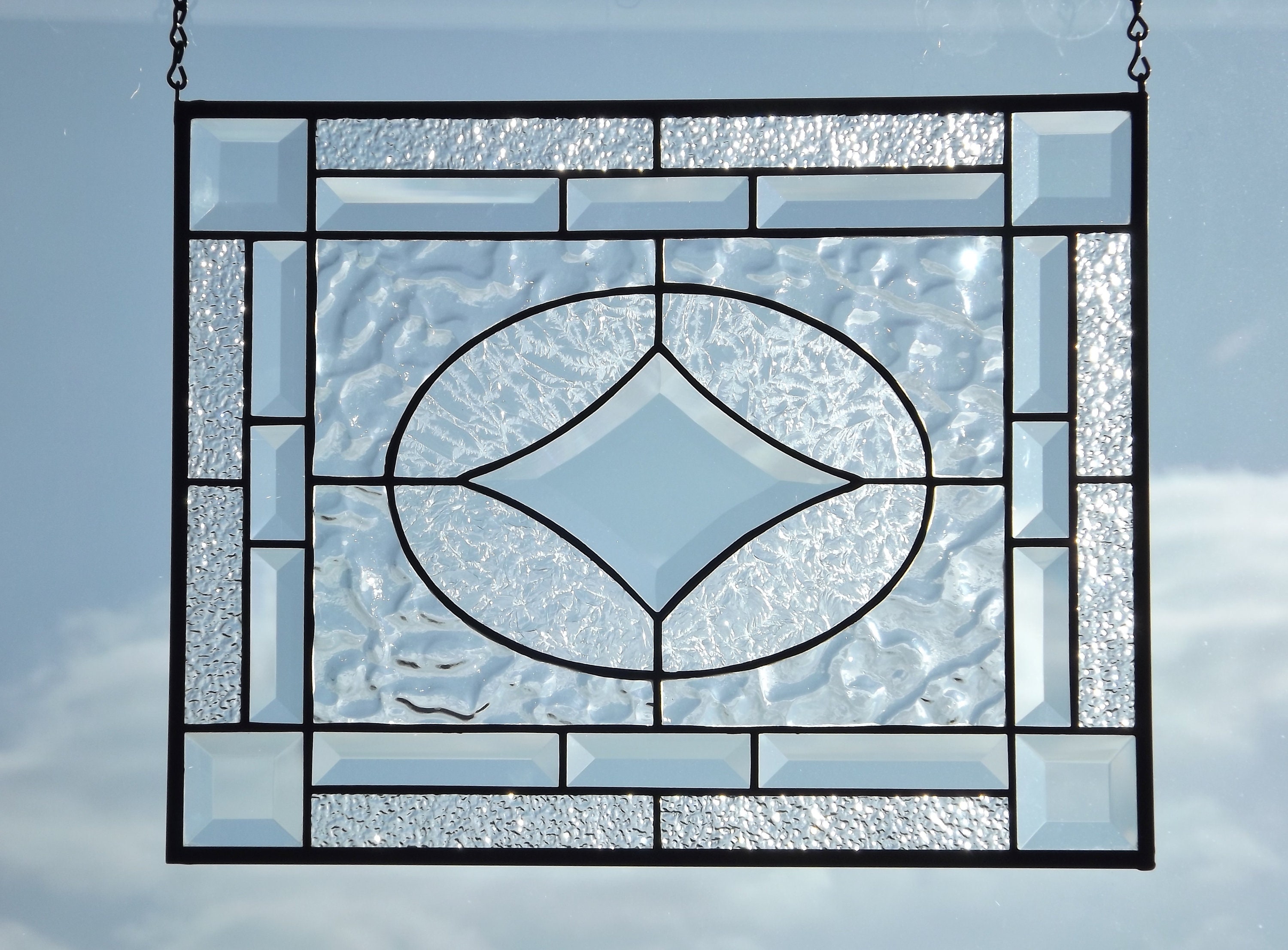 Star Bevel With Clear Textures Stained Glass Panel, Clear Beveled Glass ...