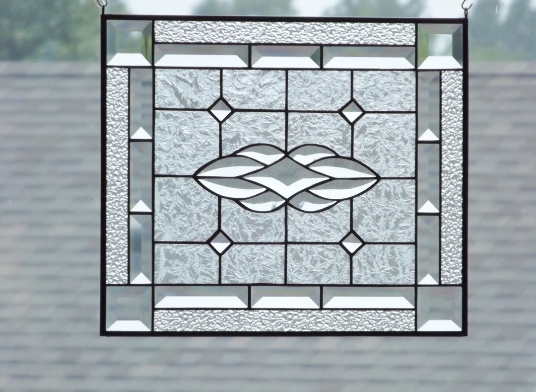 Bevel Cluster With Diamond Accents, Stained Glass Panel With Clear ...