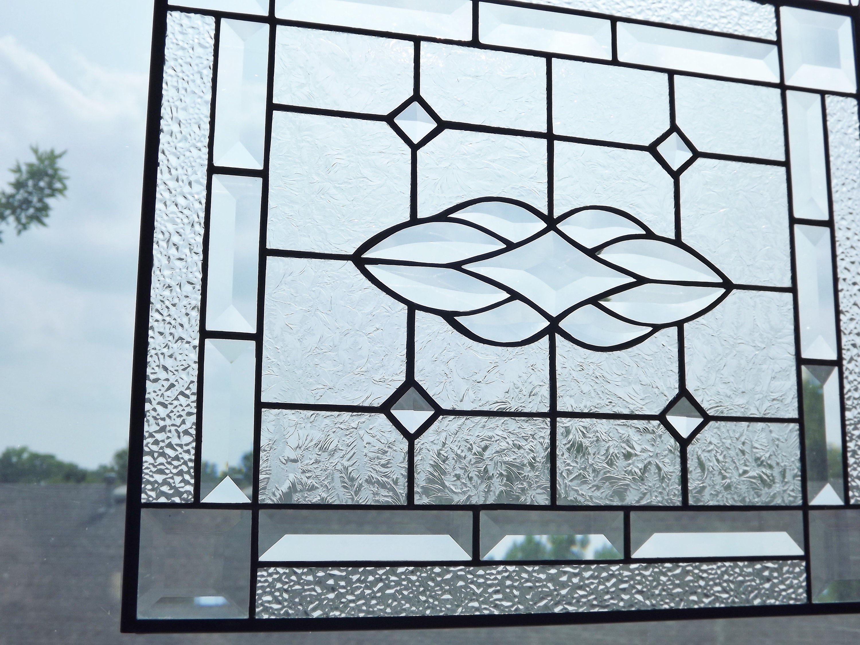 Bevel Cluster With Diamond Accents, Stained Glass Panel With Clear ...