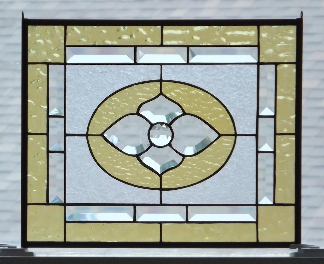 Stained Glass Panel With Small Bevel Cluster, Amber Flemish Glass ...
