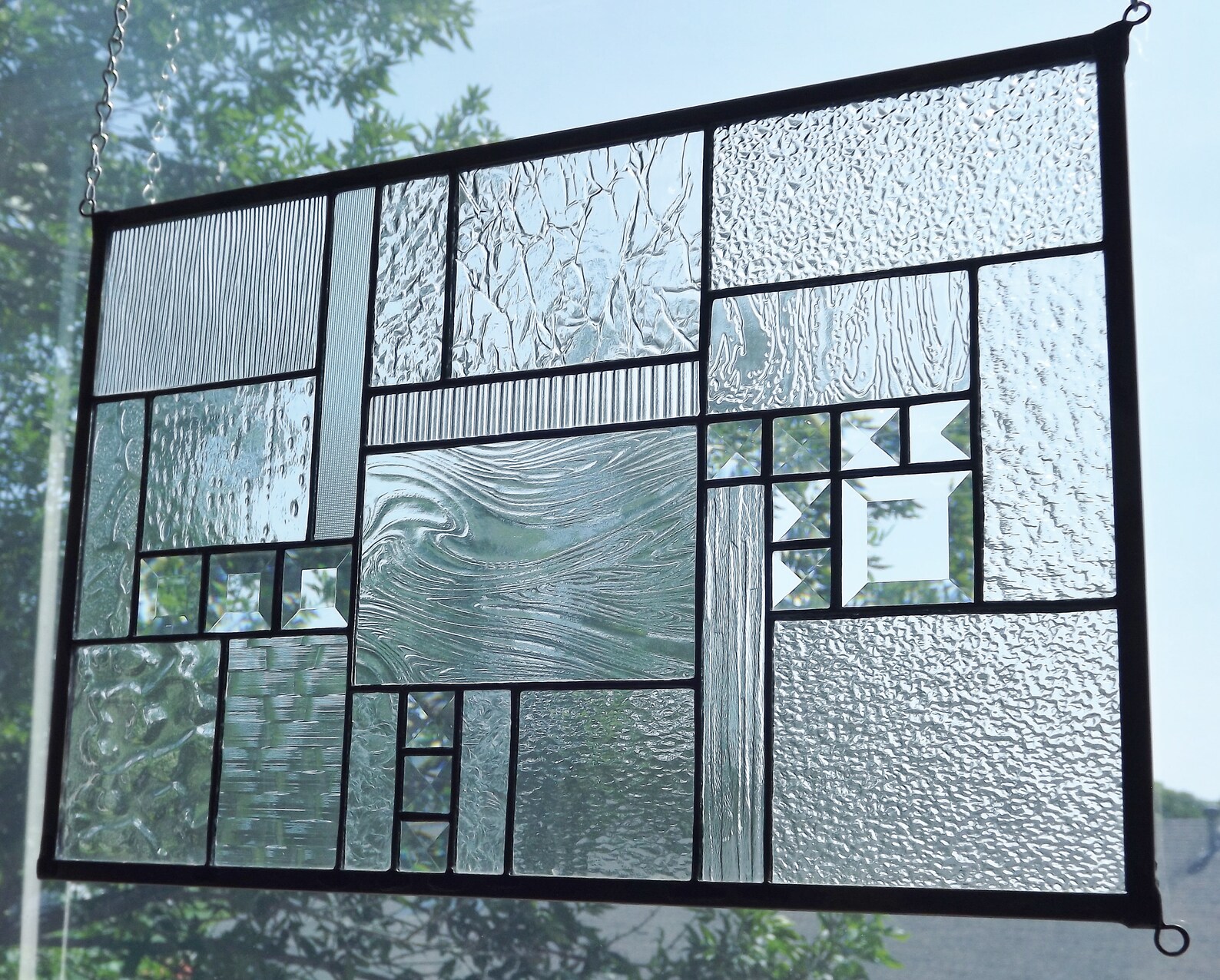 Geométrico con vidrio texturizado claro, panel de vidrieras, vidrio ...