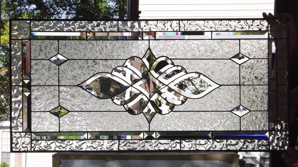 Large Bevel Cluster With Diamonds, Clear Beveled Glass, Clear Textured ...