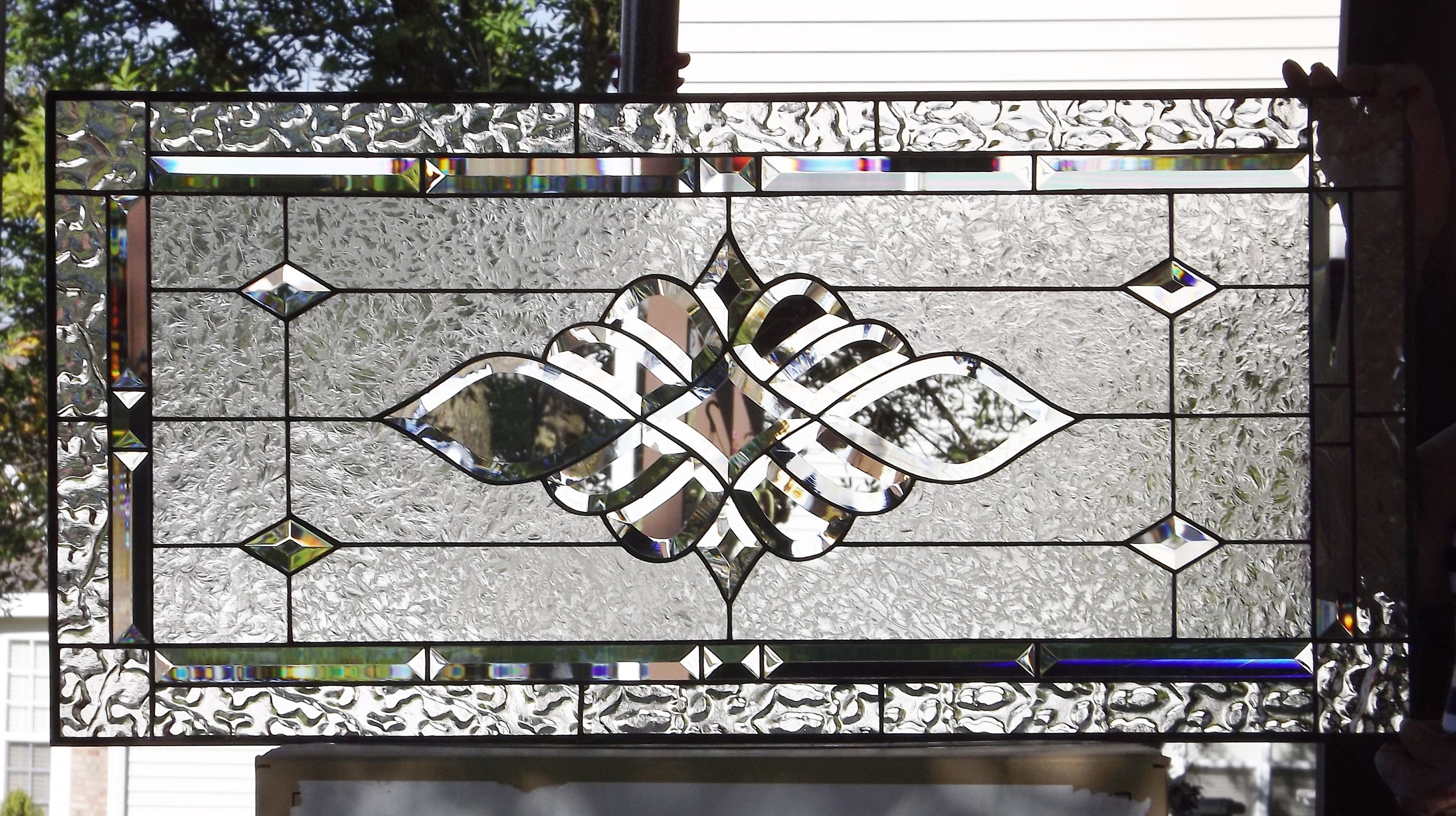 Large Bevel Cluster With Diamonds, Clear Beveled Glass, Clear Textured ...