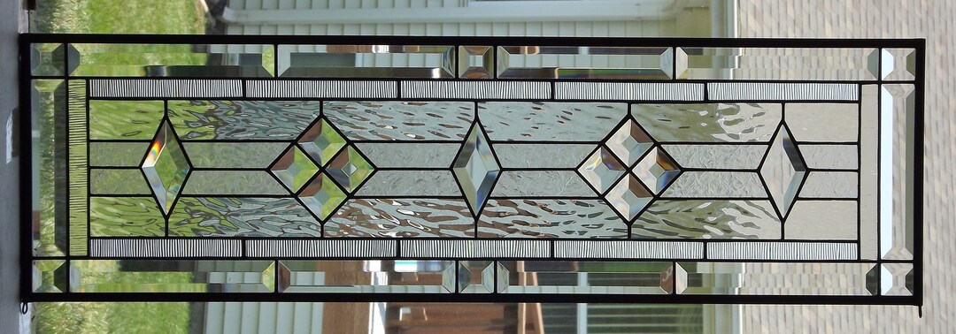 STAINED GLASS TRANSOM, Diamonds, Clear Beveled Glass, Clear Textured ...