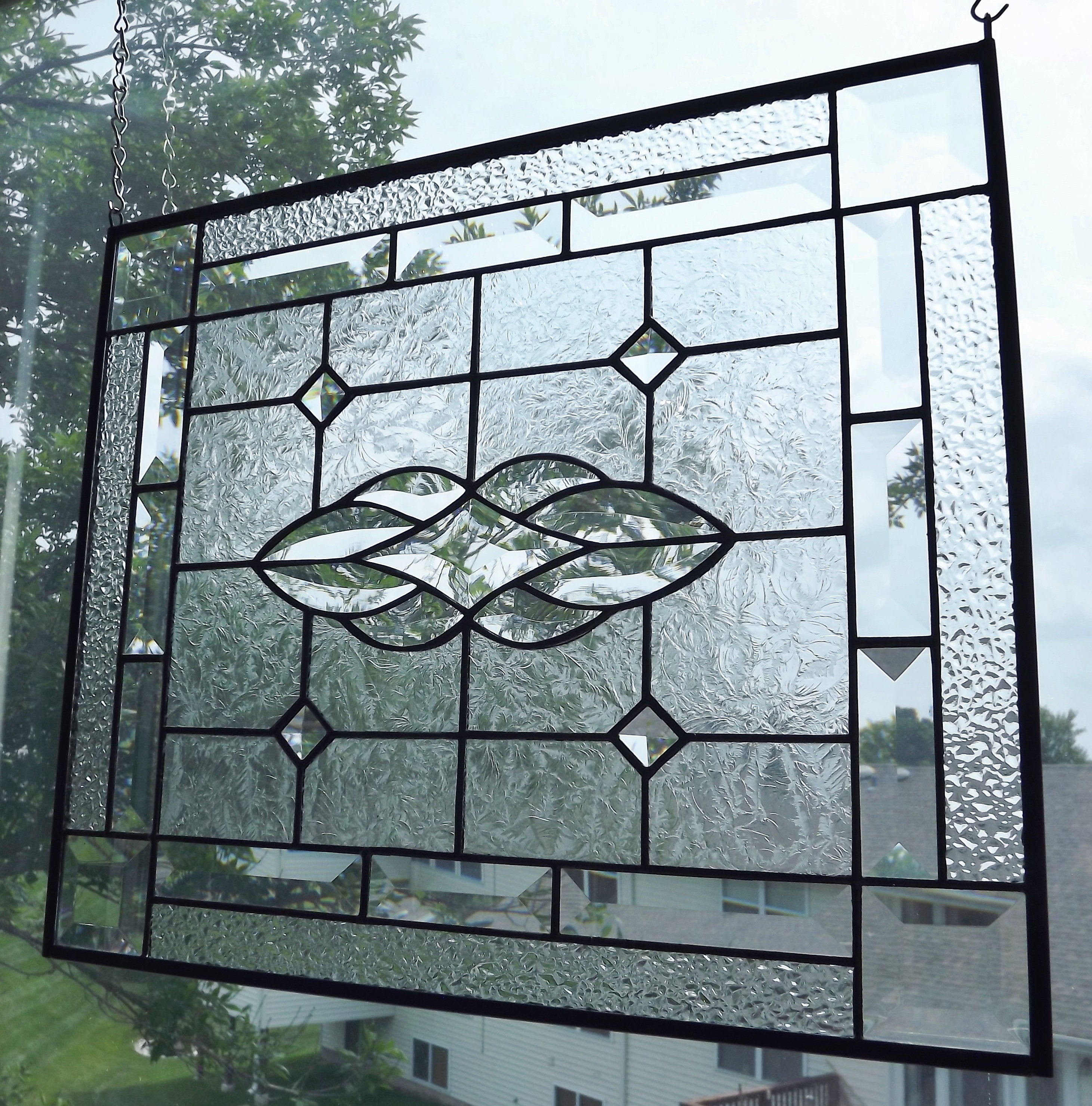 Bevel Cluster With Diamond Accents, Stained Glass Panel With Clear ...