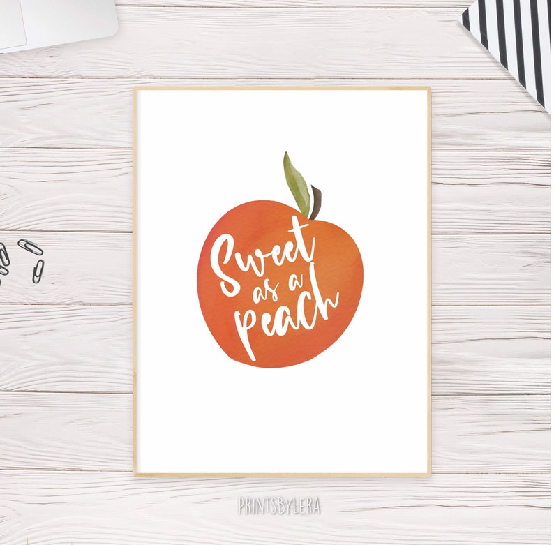 Sweet as A Peach Minimalist Typography Quote Wall Art Print Fruit ...