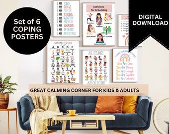 Set of 6 Calming Corner Posters, Coping Techniques Wall Art for Kids ...