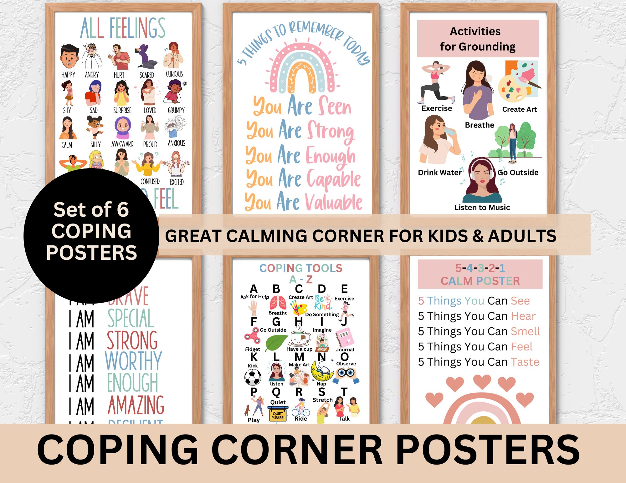 Set of 6 Calming Corner Posters Coping Techniques Grounding Skills Wall ...