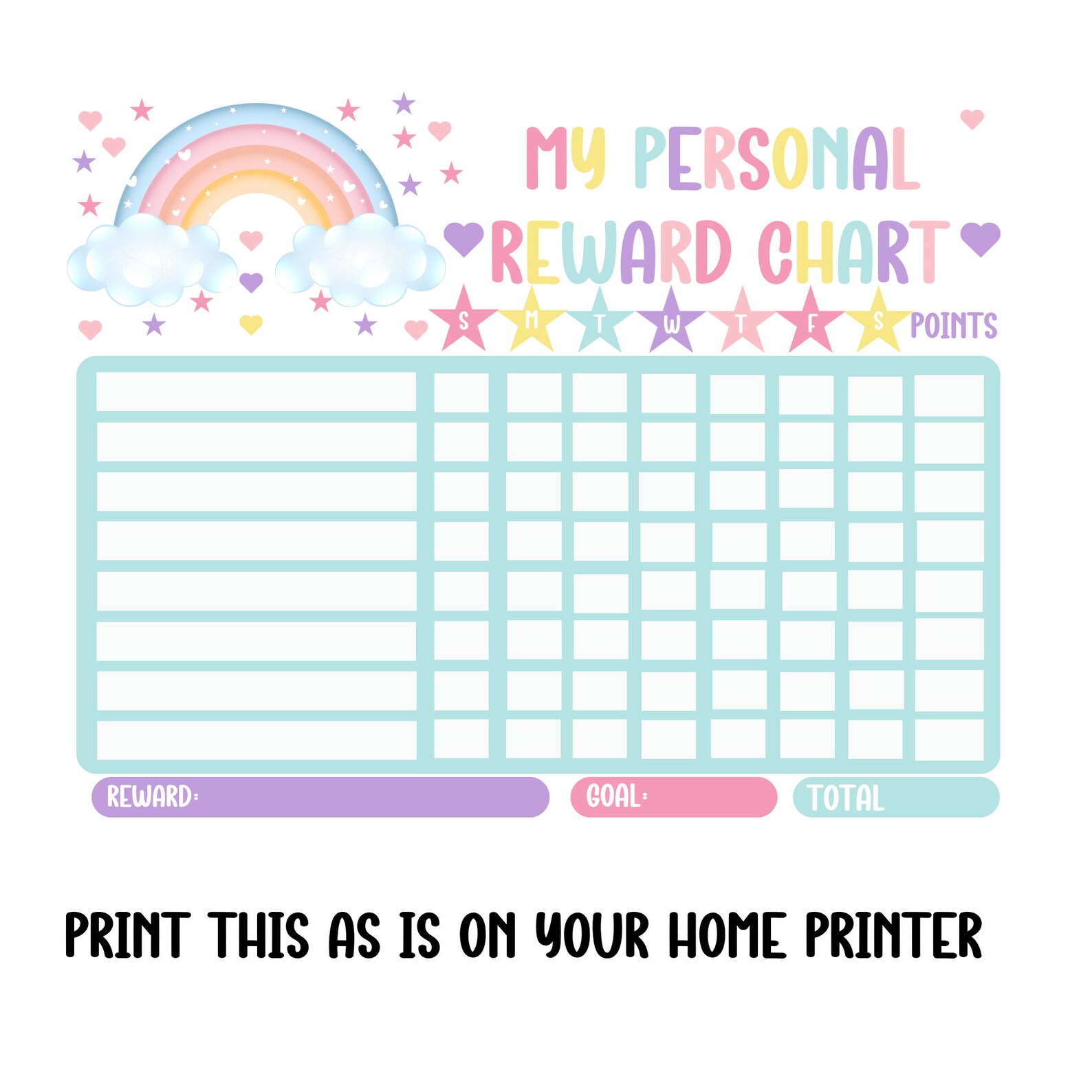 Editable Rainbow Reward Chart Kids Rainbow Behavior Chart Pastel ...