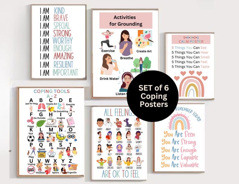 Set of 6 Calming Corner Posters Coping Techniques Grounding Skills Wall ...
