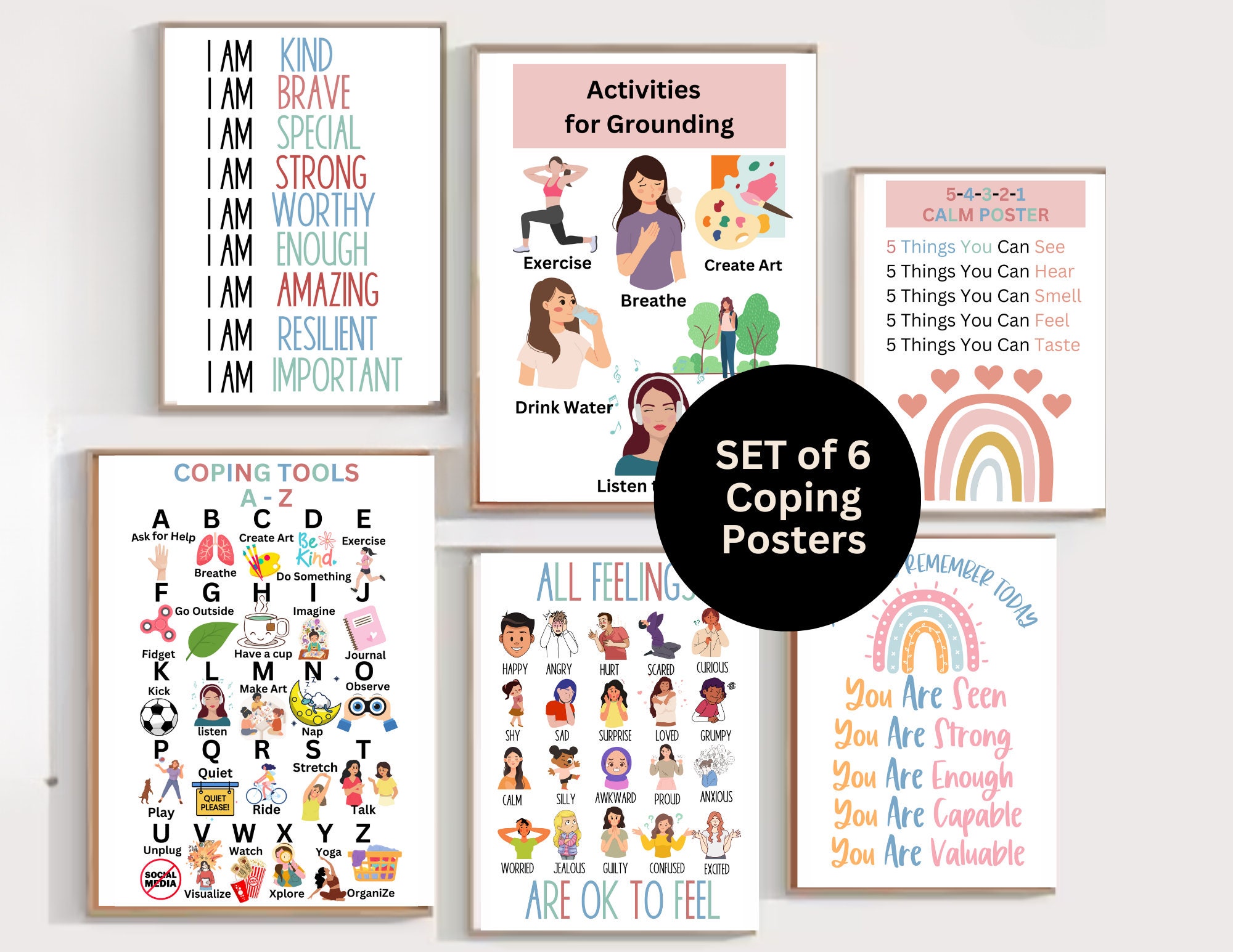 Set of 6 Calming Corner Posters Coping Techniques Grounding Skills Wall ...