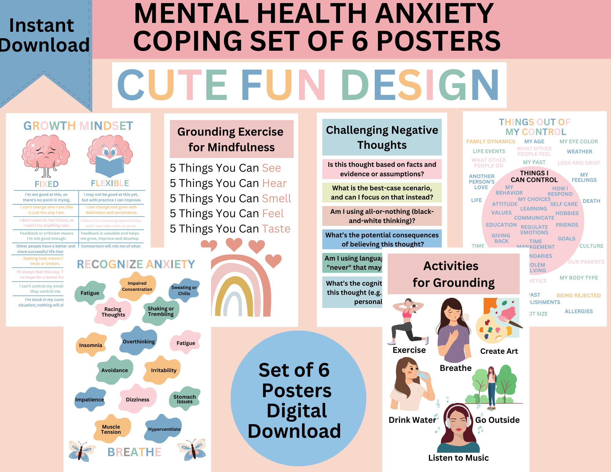 Anxiety Coping Posters Bundle Set of 6 Social Emotional - Etsy