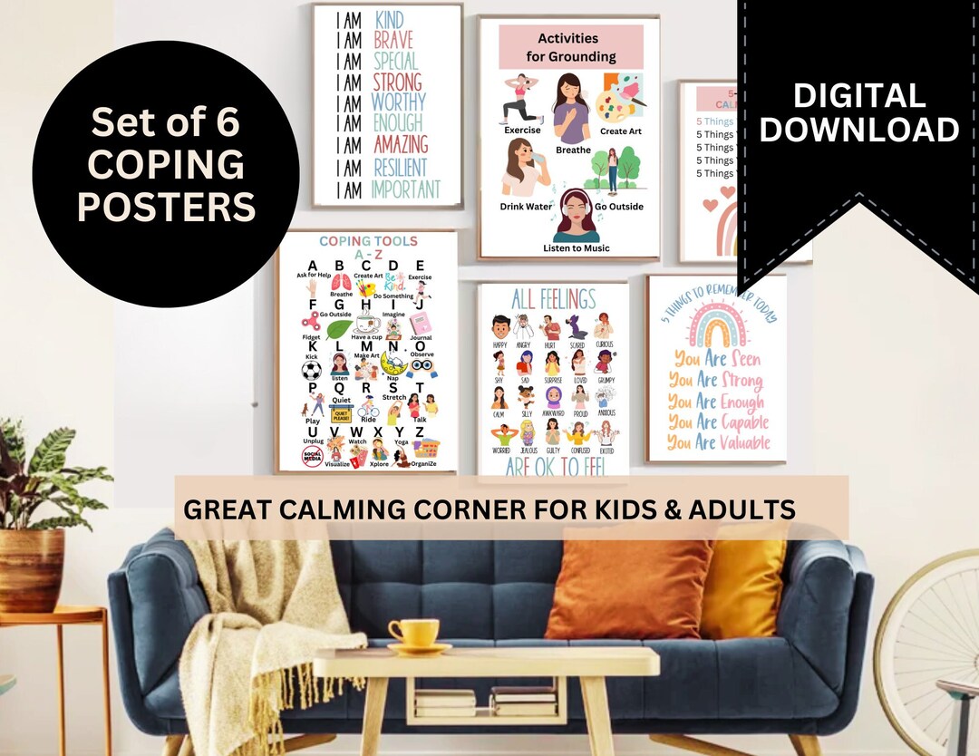 Set of 6 Calming Corner Posters Coping Techniques Grounding Skills Wall ...