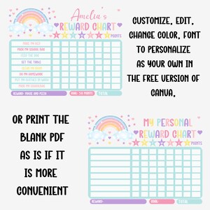 Editable Rainbow Reward Chart Kids Rainbow Behavior Chart Pastel ...