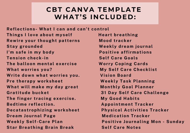 Canva Planner Template Editable CBT Anxiety Workbook CBT Worksheets DBT ...