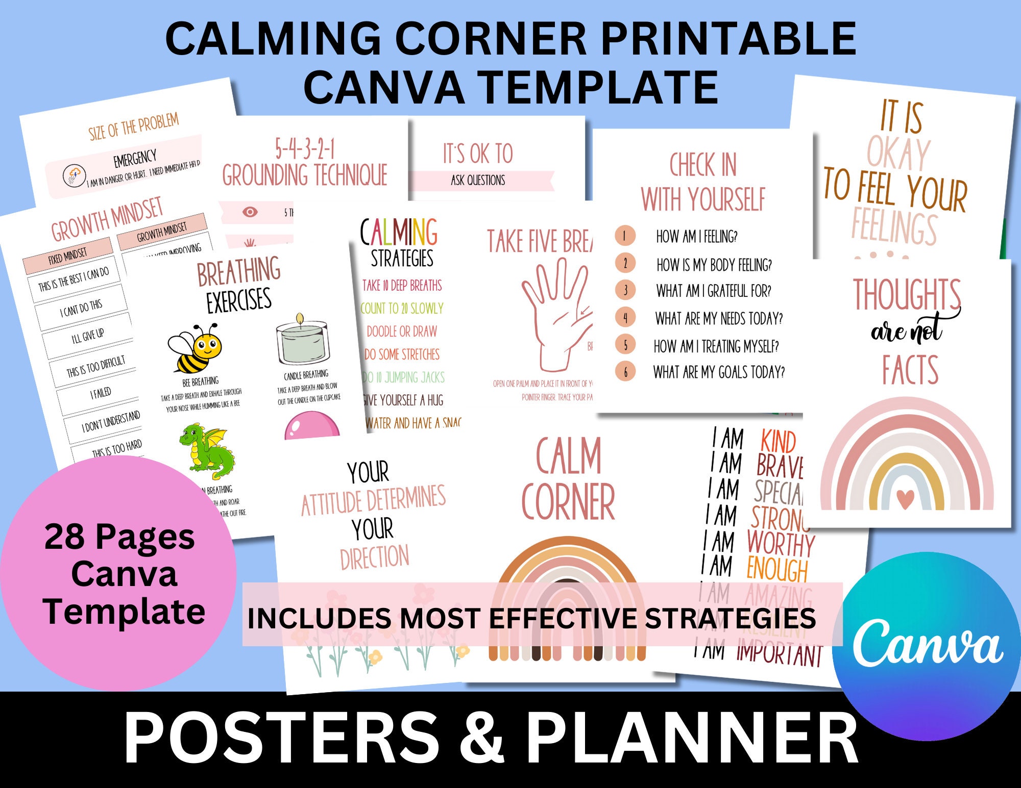 Calm Down Corner Kit Canva Template Posters Counselor Office - Etsy