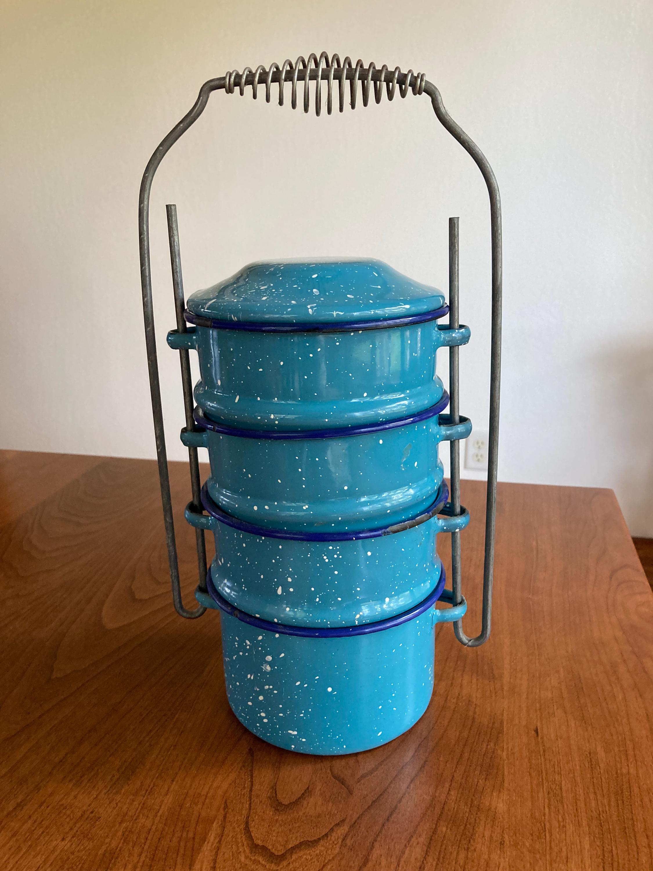 Vintage 1930s Stacked Lunch Box Blue Enamel - Etsy