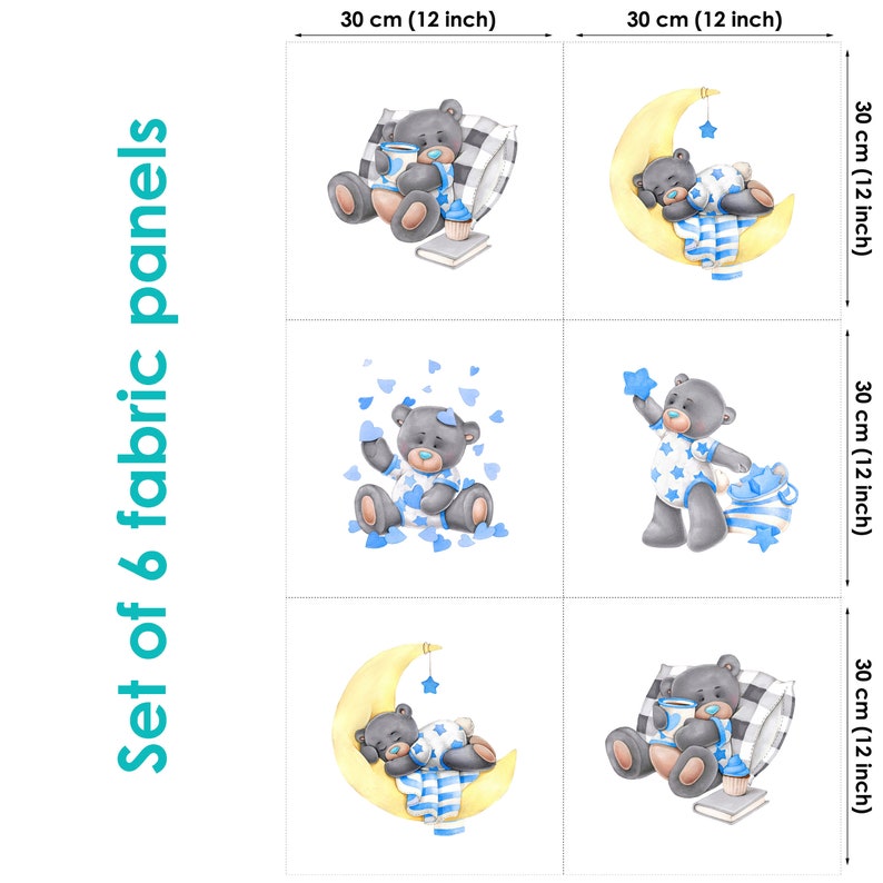 Cute Bear Set of 7 Fabric Panels Quilting Fabric Set Sewing - Etsy