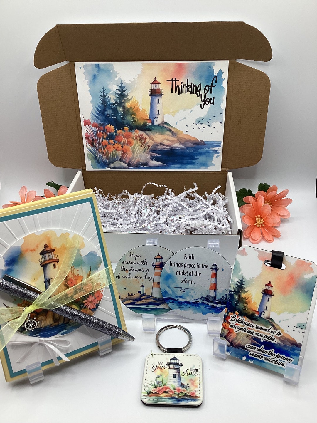 Lighthouse Gift Box Set. choose Your Own Sentiment/occasion Sticker for ...