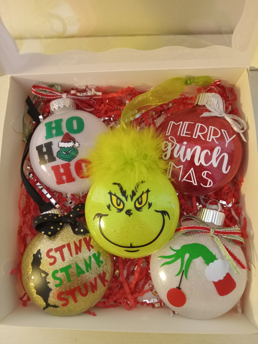 Grinch Glitter Ornaments Gift Set. - Etsy