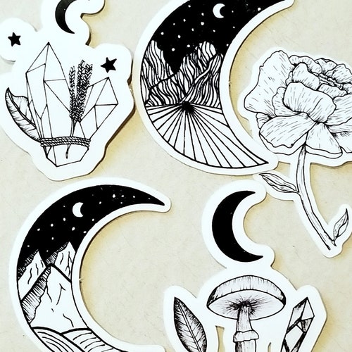 Nature Sticker Pack 5 Stickers Crescent Moons Mountains | Etsy