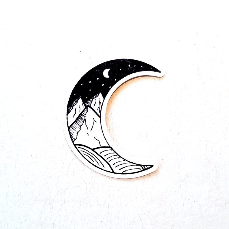 Nature Sticker Pack (5 Stickers) | Crescent Moons, Mountains, Flower ...