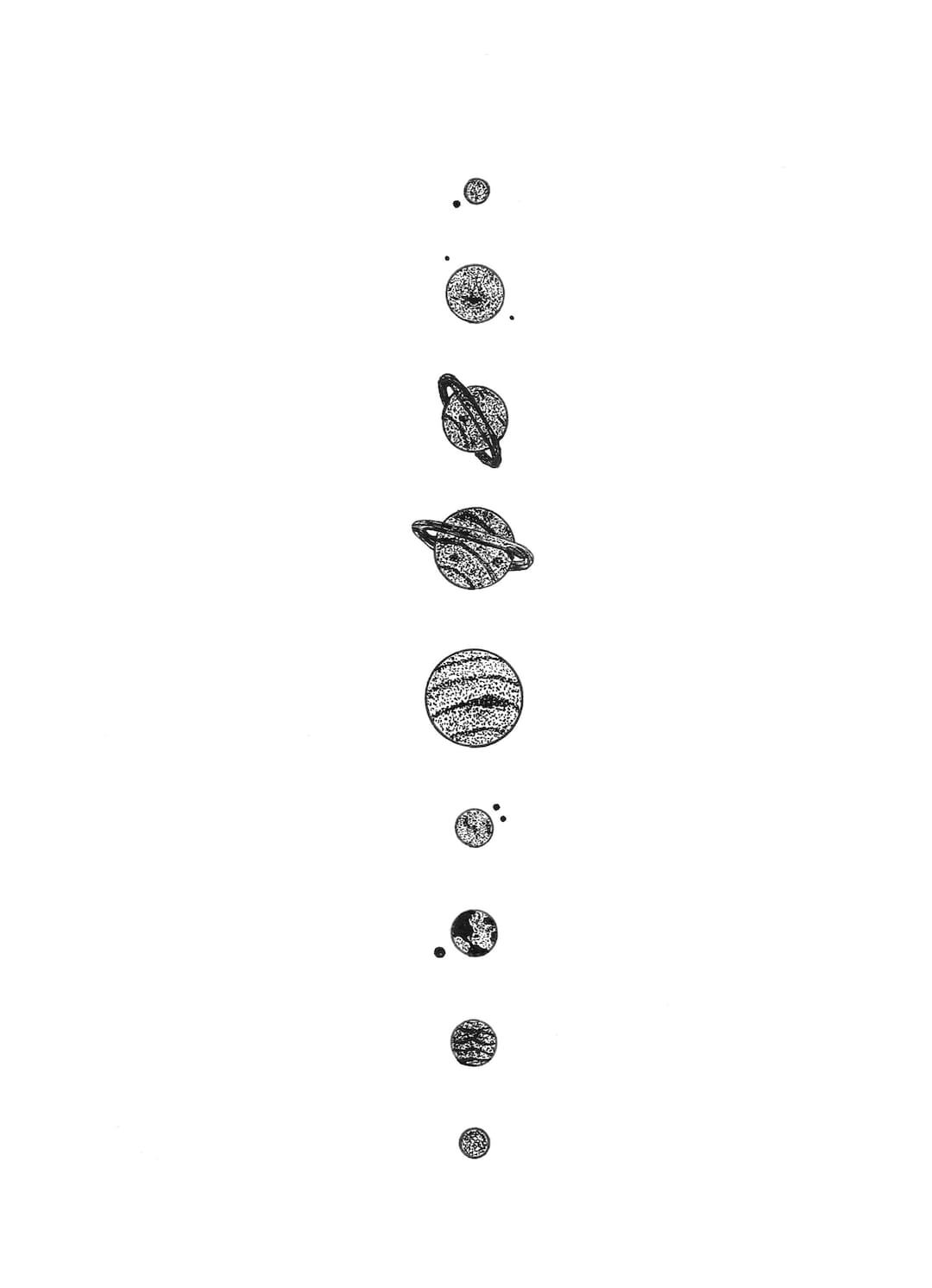 Planetary Alignment Print | Pen & Ink Space Art (8.5x11) - Etsy