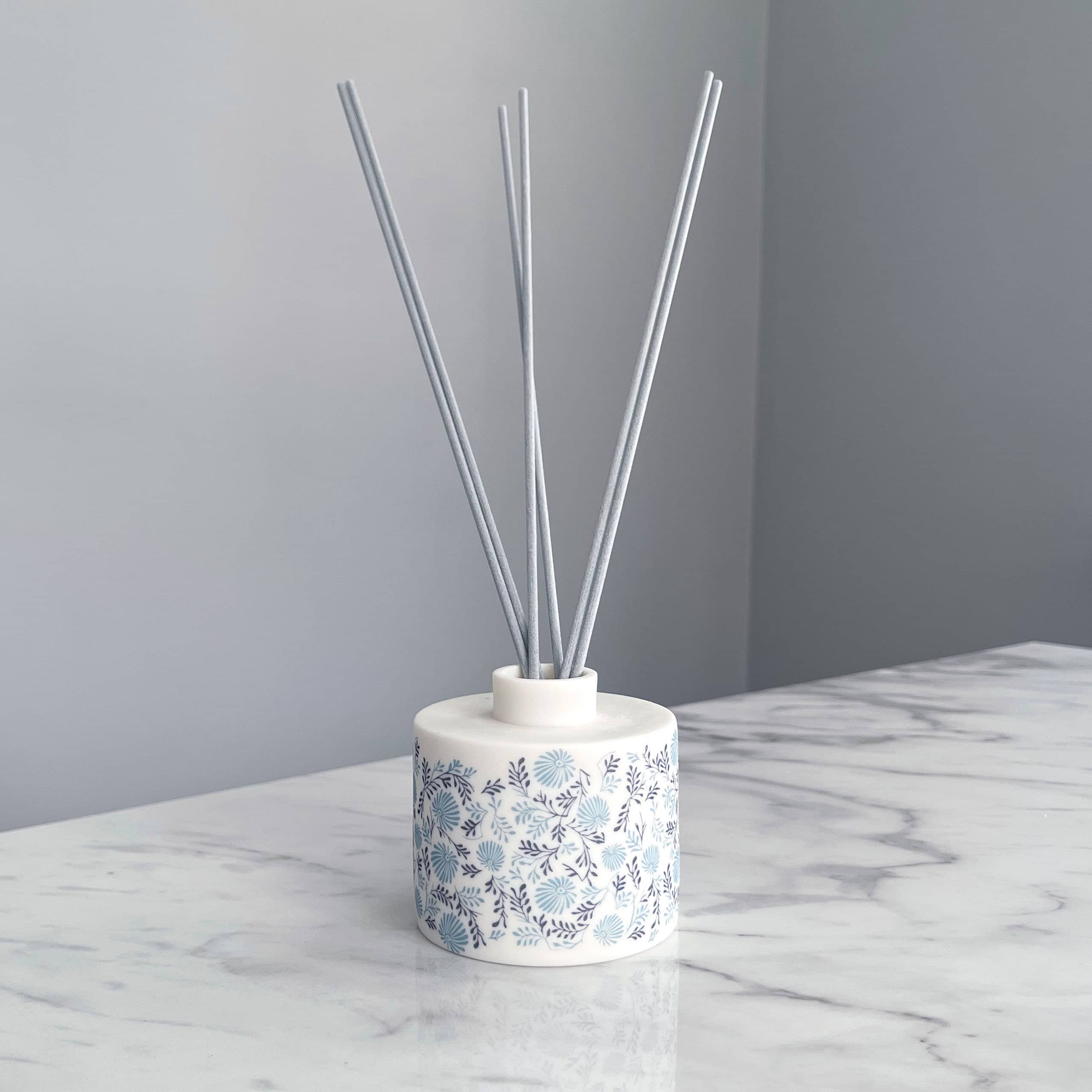 Diffuser Pot - Porcelain, Blue Daisy Print, Reed Diffuser, Handmade in ...