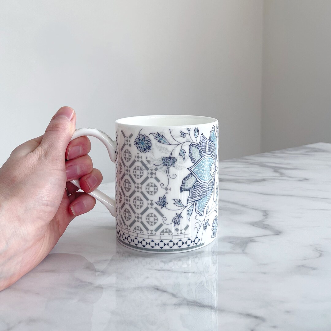Blue Fine Bone China Mug - Safflower Print, Large, Made in Stoke-on ...