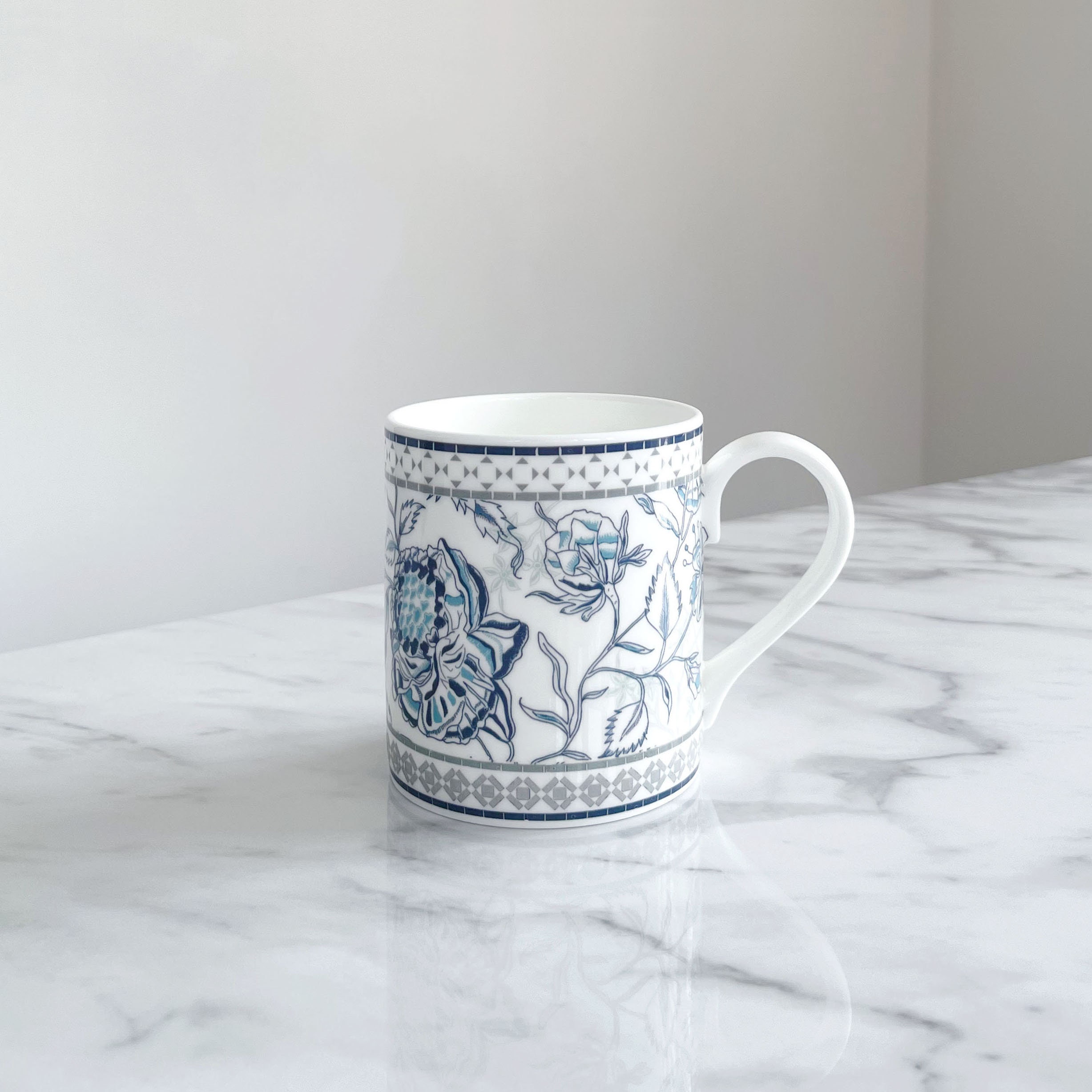 Blue Fine Bone China Mug - Peony Print, Small, Made in Stoke-on-trent ...