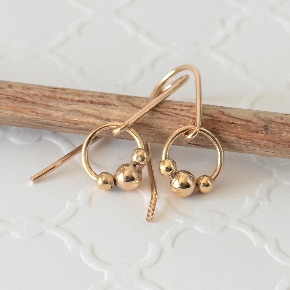 Delicate 14k Gold Earrings, Small Gold Earrings, Unique Gold Earrings ...