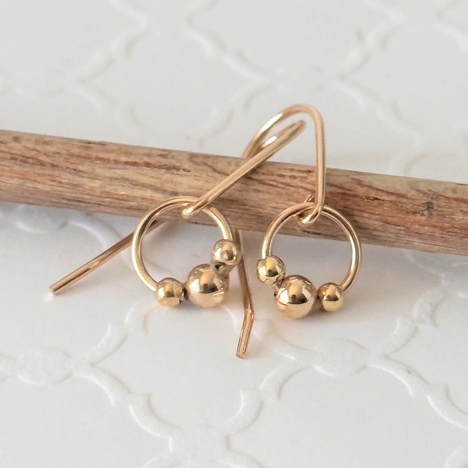 Delicate 14k Gold Earrings, Small Gold Earrings, Unique Gold Earrings ...