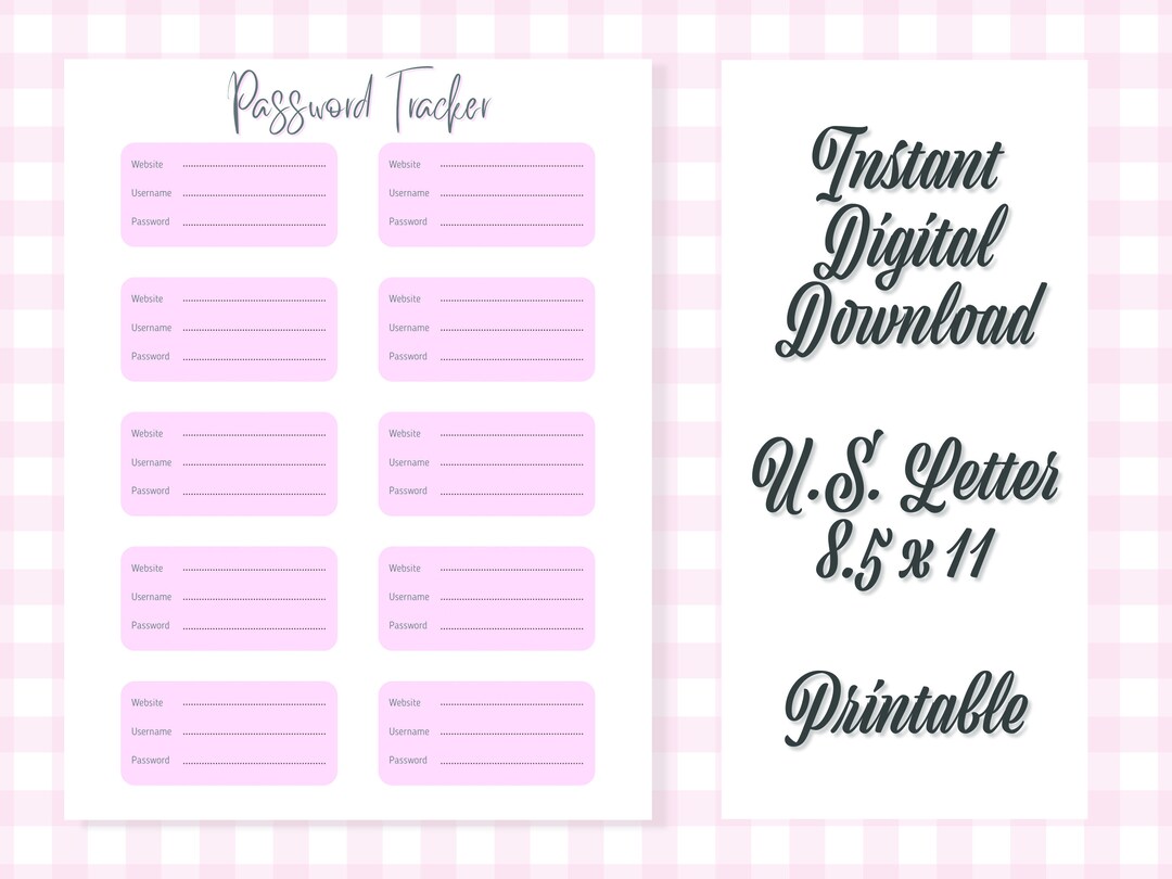 Pretty Simple Pink Password Tracker Sheet Printable Instant Download 8 ...