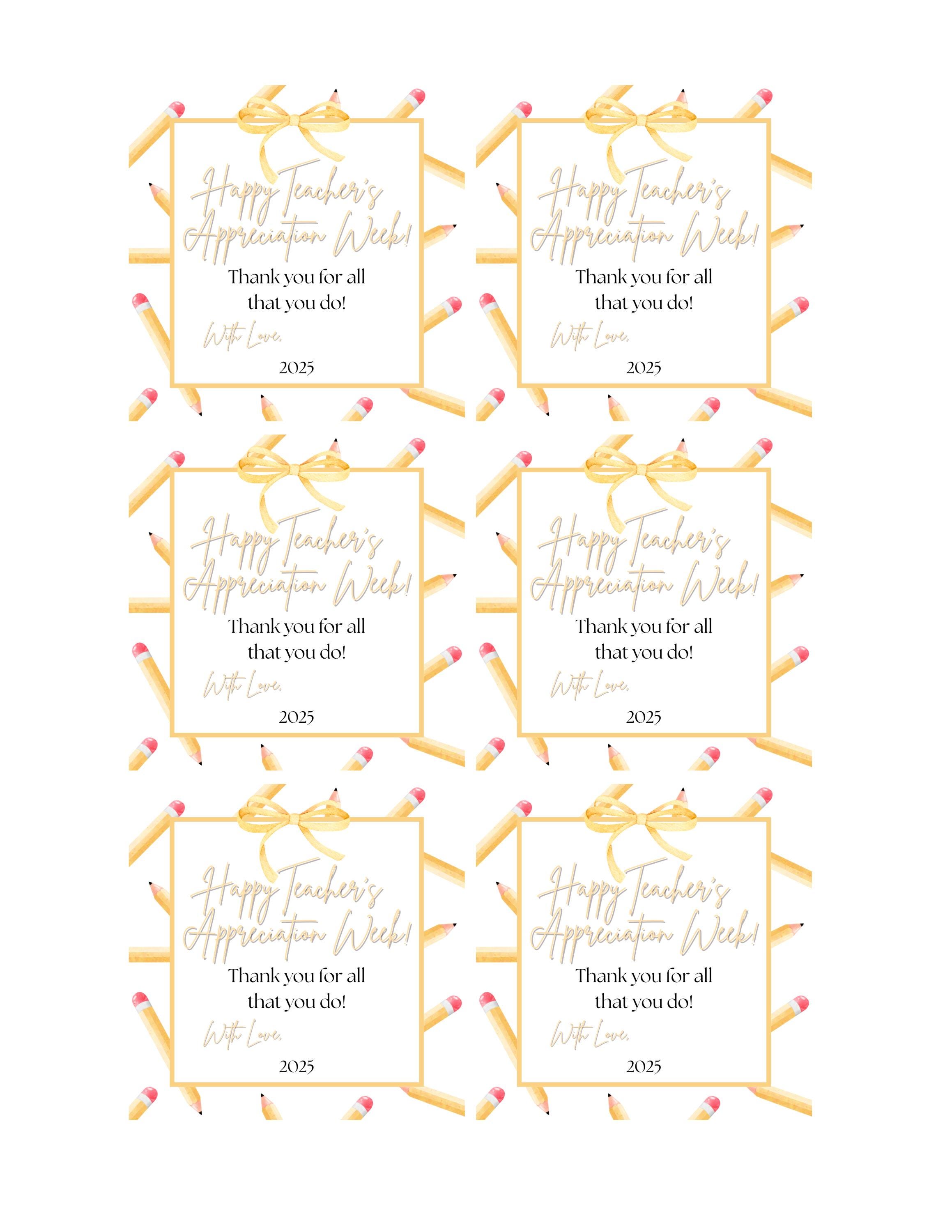 Printable Preppy Pencil Teacher's Appreciation Gift Tags / Watercolor ...