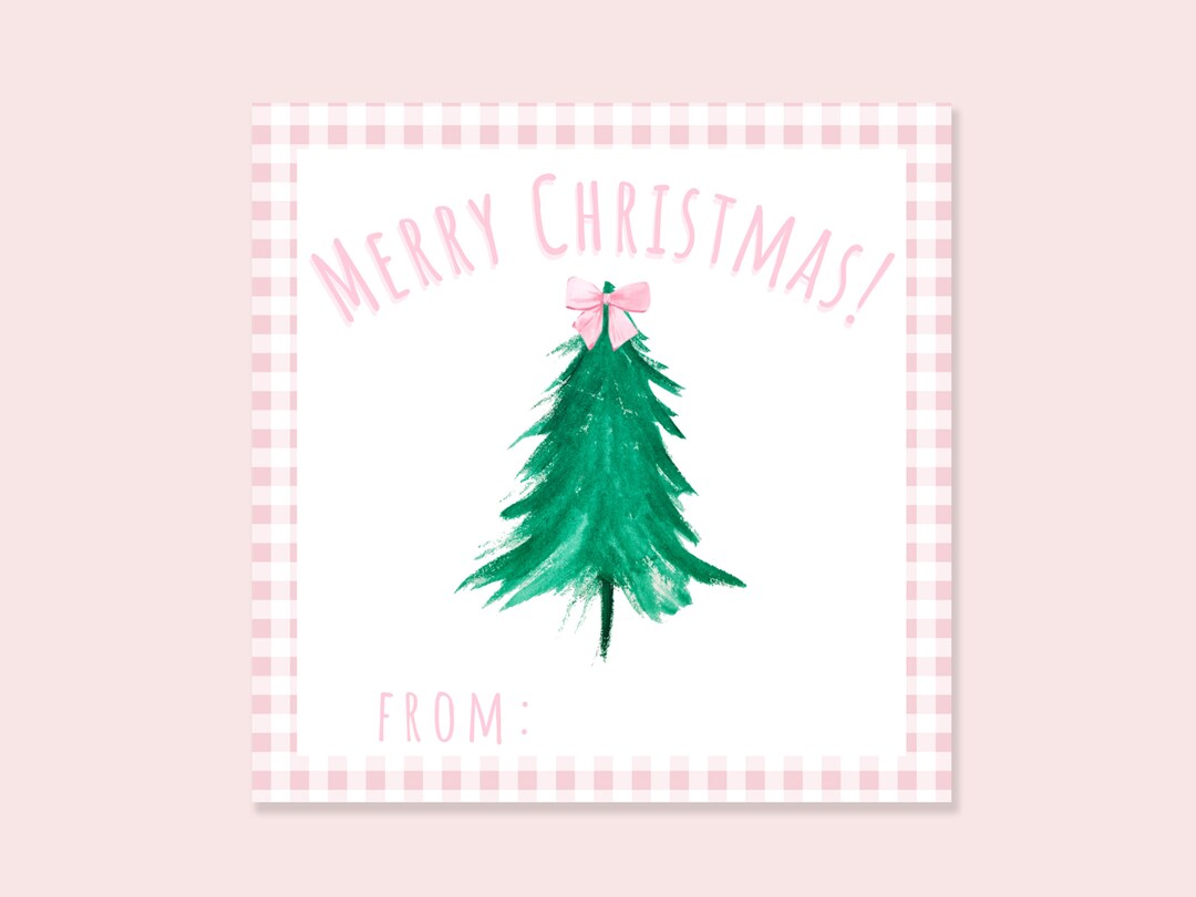 Printable Pink Christmas Gift Tag | Watercolor Merry Christmas Tree - Etsy