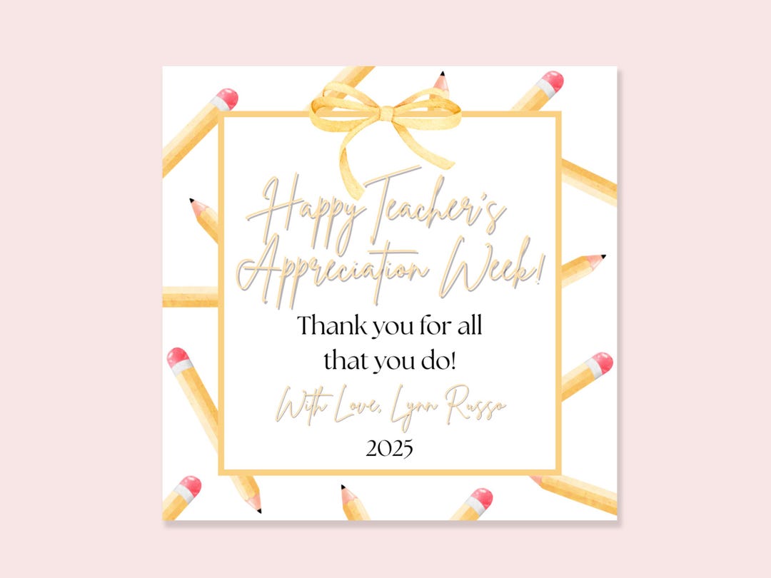 Printable Preppy Pencil Teacher's Appreciation Gift Tags / Watercolor ...
