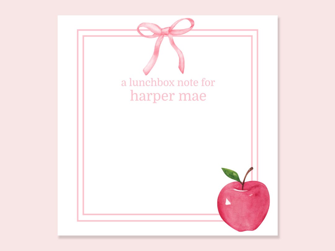 Lunchbox Note | Watercolor Pink Supplies & Bows | Digital Download ...