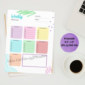 Colorful Printable Weekly Planner Calendar, Weekly Planner Printable ...