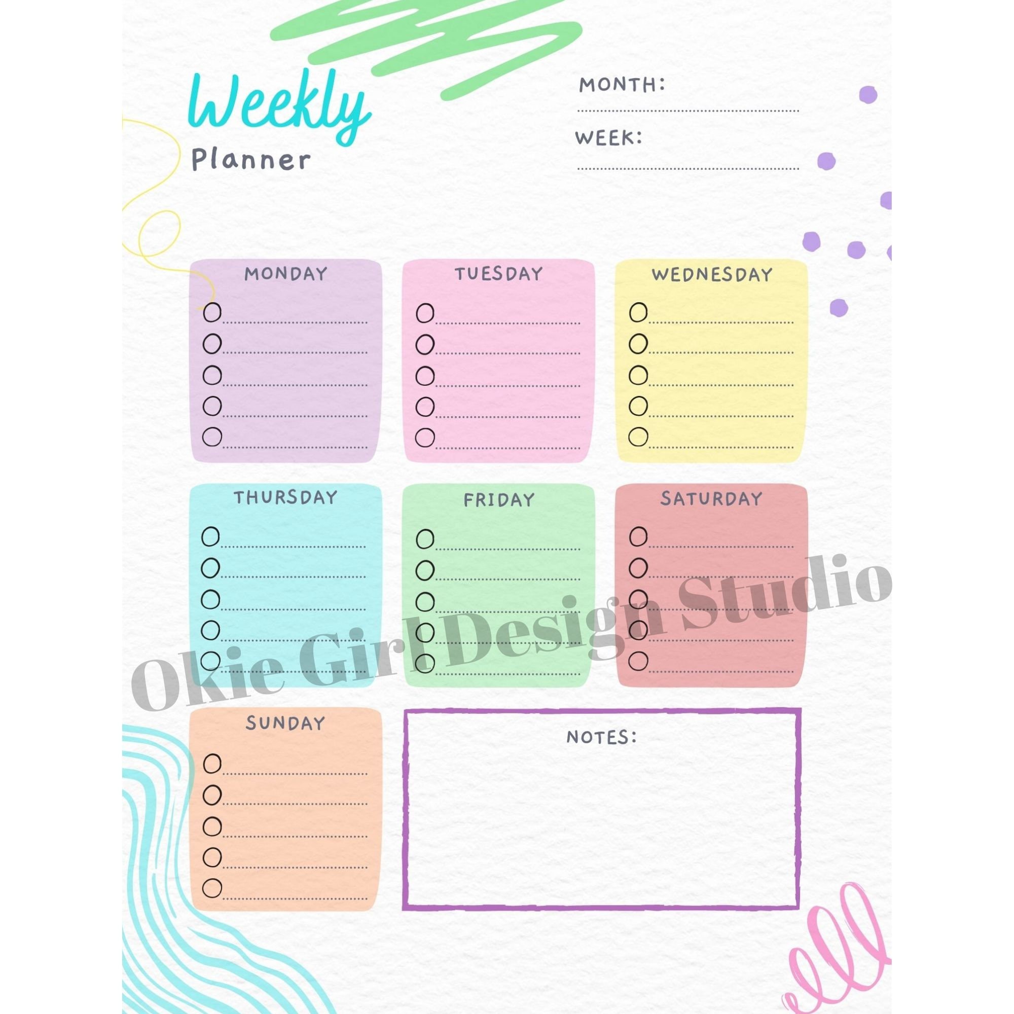 Colorful Printable Weekly Planner Calendar, Weekly Planner Printable ...
