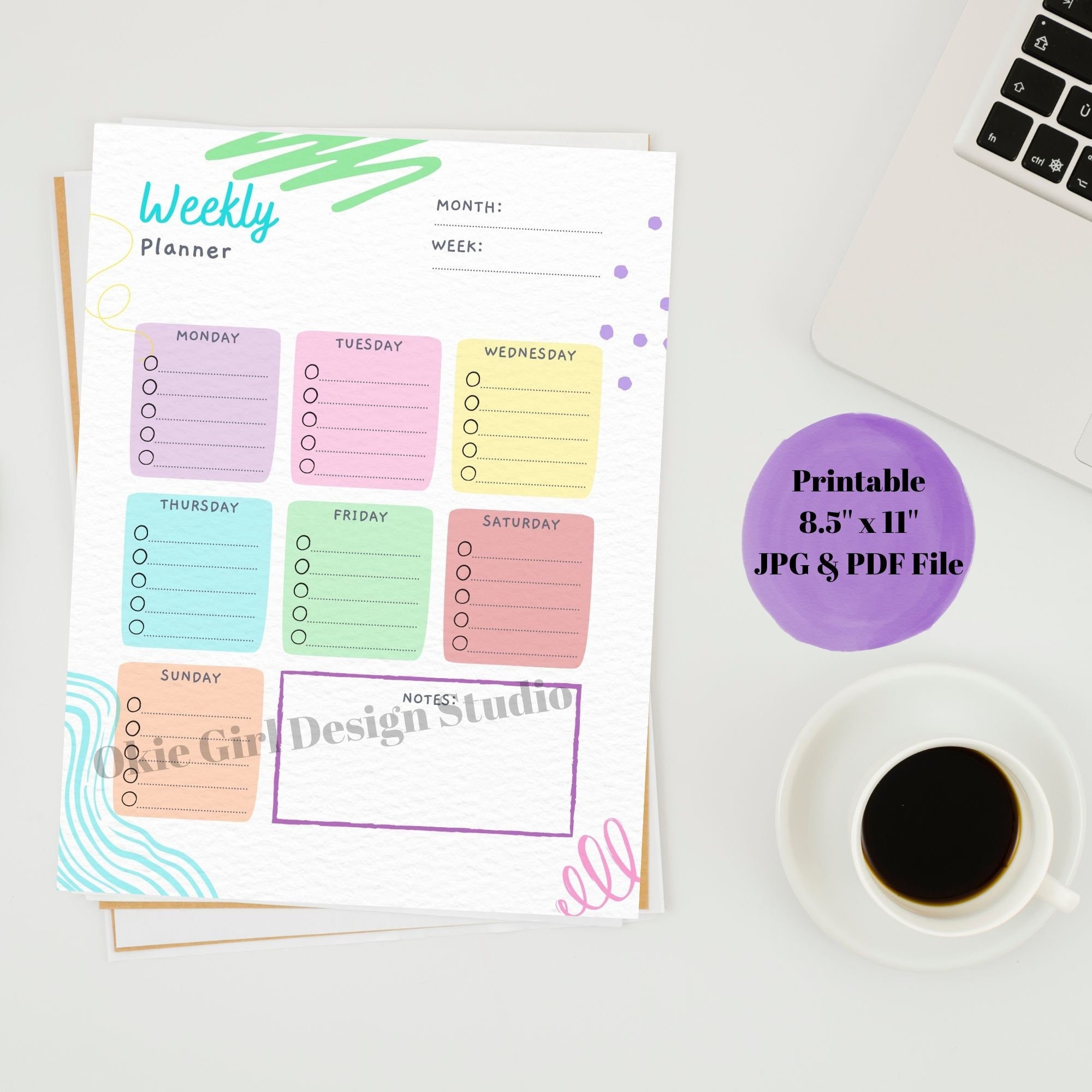 Colorful Printable Weekly Planner Calendar, Weekly Planner Printable ...