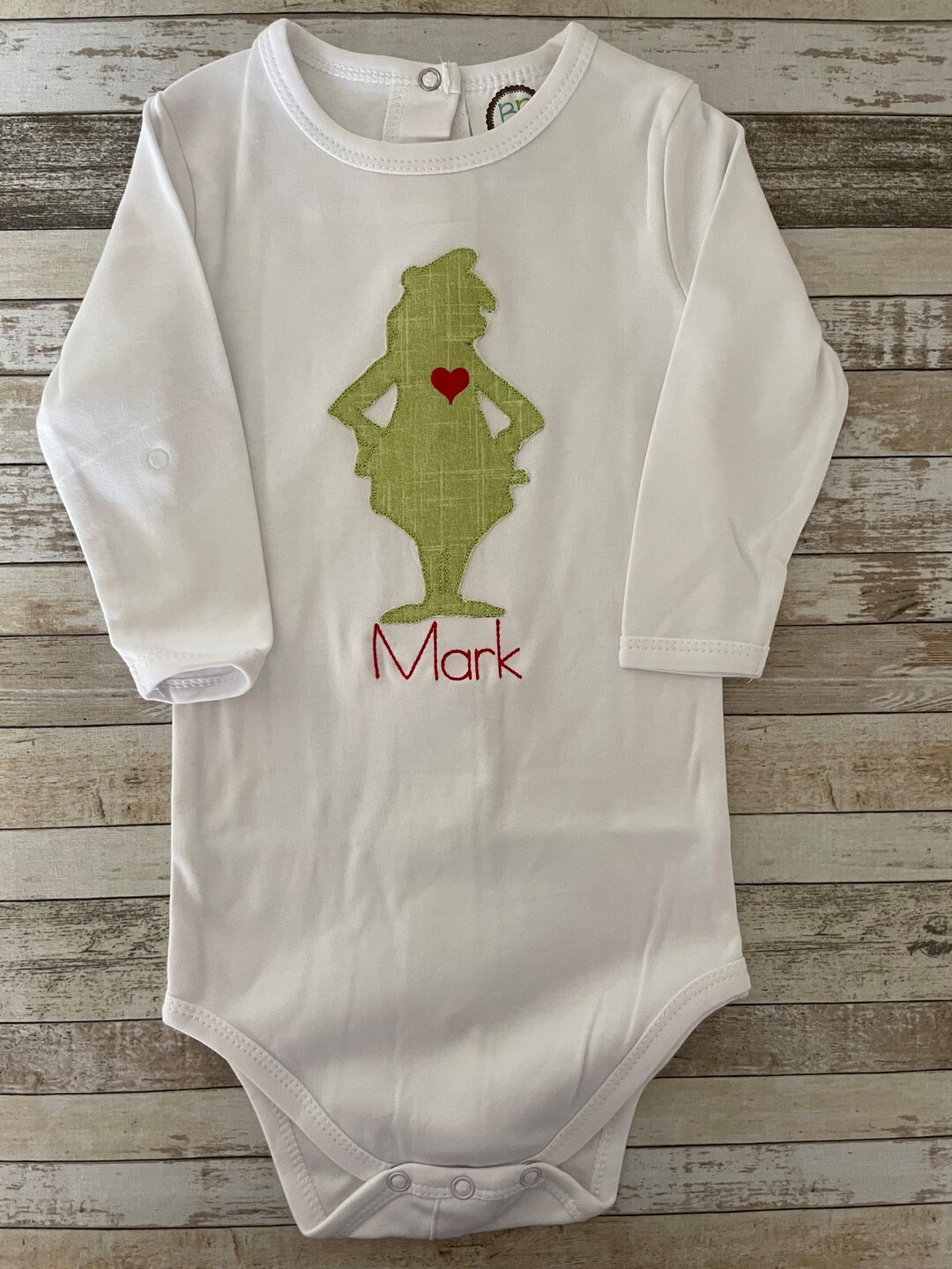 Grinch With Heart Applique Shirt Embroidered Children's Shirt, Onesie ...