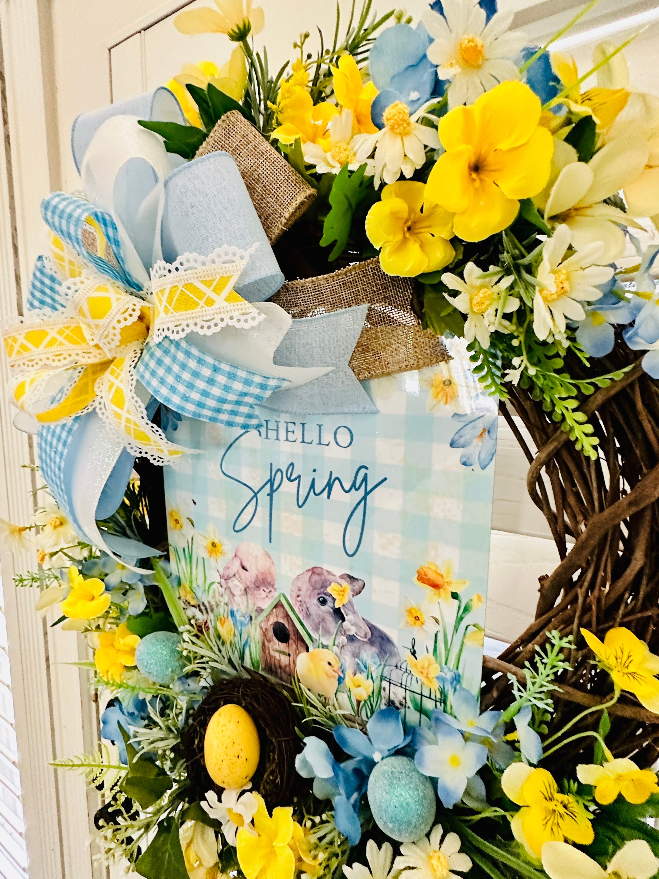 Grapevine Spring Bunny Floral Wreath, Grapevine Floral Easter Door ...